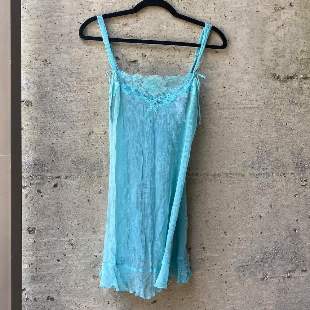 2000s Victoria Secret Baby Blue Silk Slip Dress - Gem